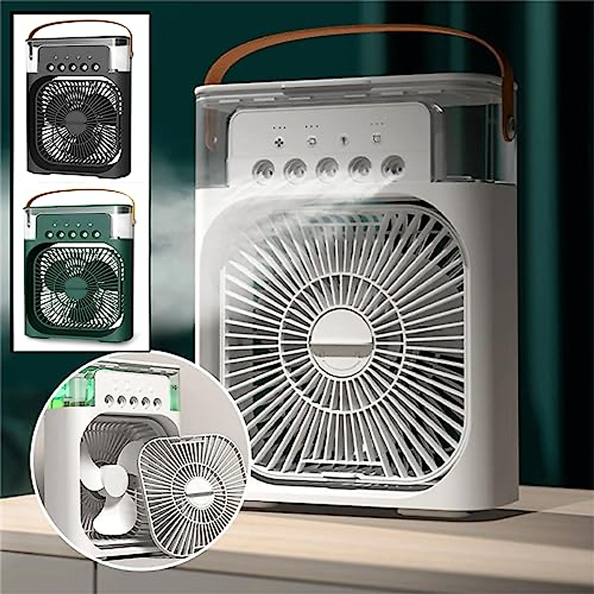 3 in 1 Air Cooler,Mini Portable Air Conditioners Fan with 3-Speeds/5 Humidifier Misting Hole/7 Colors Light,USB Rechargeable,Humidify Air Cooler,Adjustable Wind Direction,For Office Home (White)