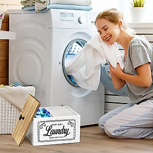 Ukonvi Dryer Sheet Container for Laundry Room Organization and Storage, Wood Laundry Pods Container with Lid, White Dryer Sheet Holder for Laundry Room Decor