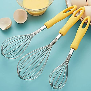 Stainless Steel Wire Whisk Set, 3 Piece Wisking Tool Kitchen Mixer, Kitchen Tools for Cooking, Stirring, Mixing, Battering, Stirring, Yellow