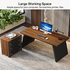 Tribesigns L-Shaped Executive Desk, 62" Large Home Office Computer Desk with 2 Storage Drawers and Letter Size File Cabinet, Workstation Business Furniture Set (Oak & Black)