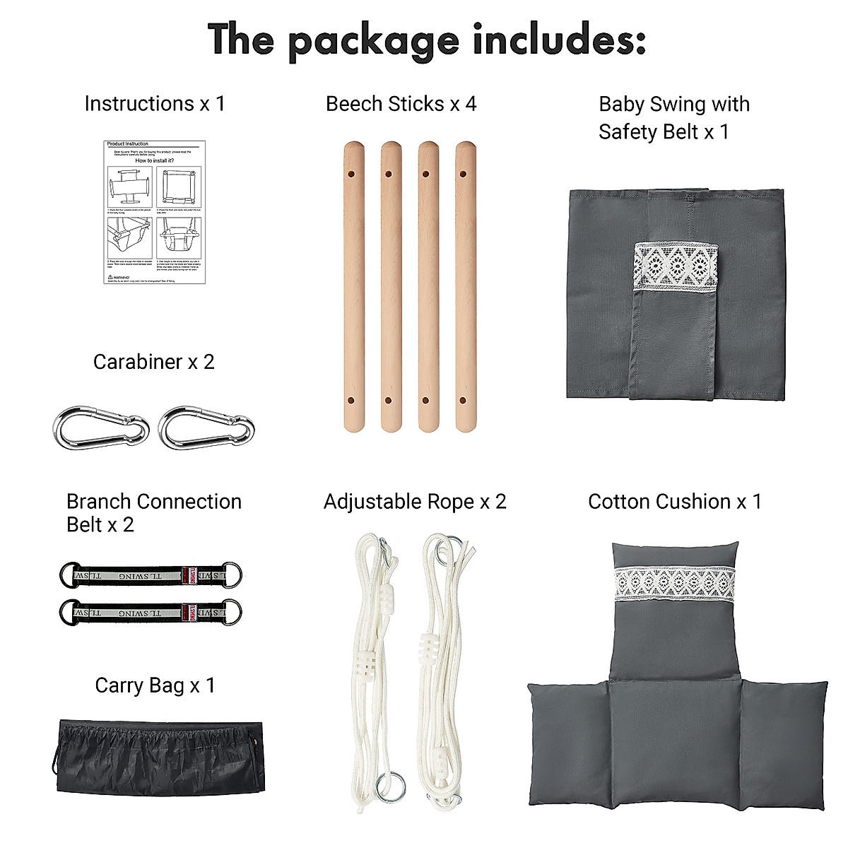 Secure Baby Swing Seat with Safety Belt - Baby Canvas and Wooden Swing Chair with Lace Décor Cushion - Hanging Indoor Swing for Infants & Baby Swing Outdoor - Tree Toddler Swing for Backyard Outside