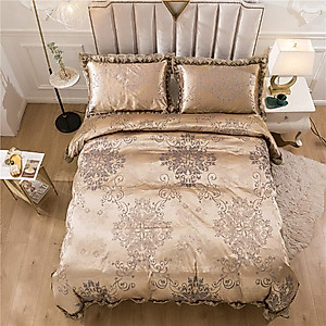 Duvet Cover Set Satin Embroidery Bedding Luxury European Neoclassical Style,3 Piece,King Size