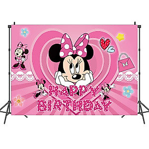 5x3ft Pink Mouse Party Supplies Photography Backdrop Princess Girls Birthday Background 1st 2nd 3rd Decoration for Kids Baby Shower Banner Photo Studio Props