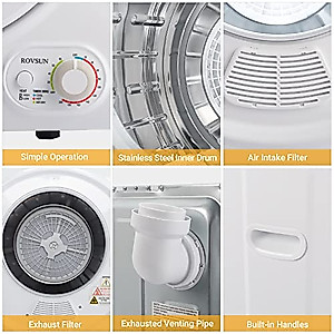 ROVSUN 110V Portable Clothes Dryer, High End Laundry Front Load Tumble Dryer Machine with Stainless Steel Tub & Simple Control Knob for Apartment, Dorm-850W, White