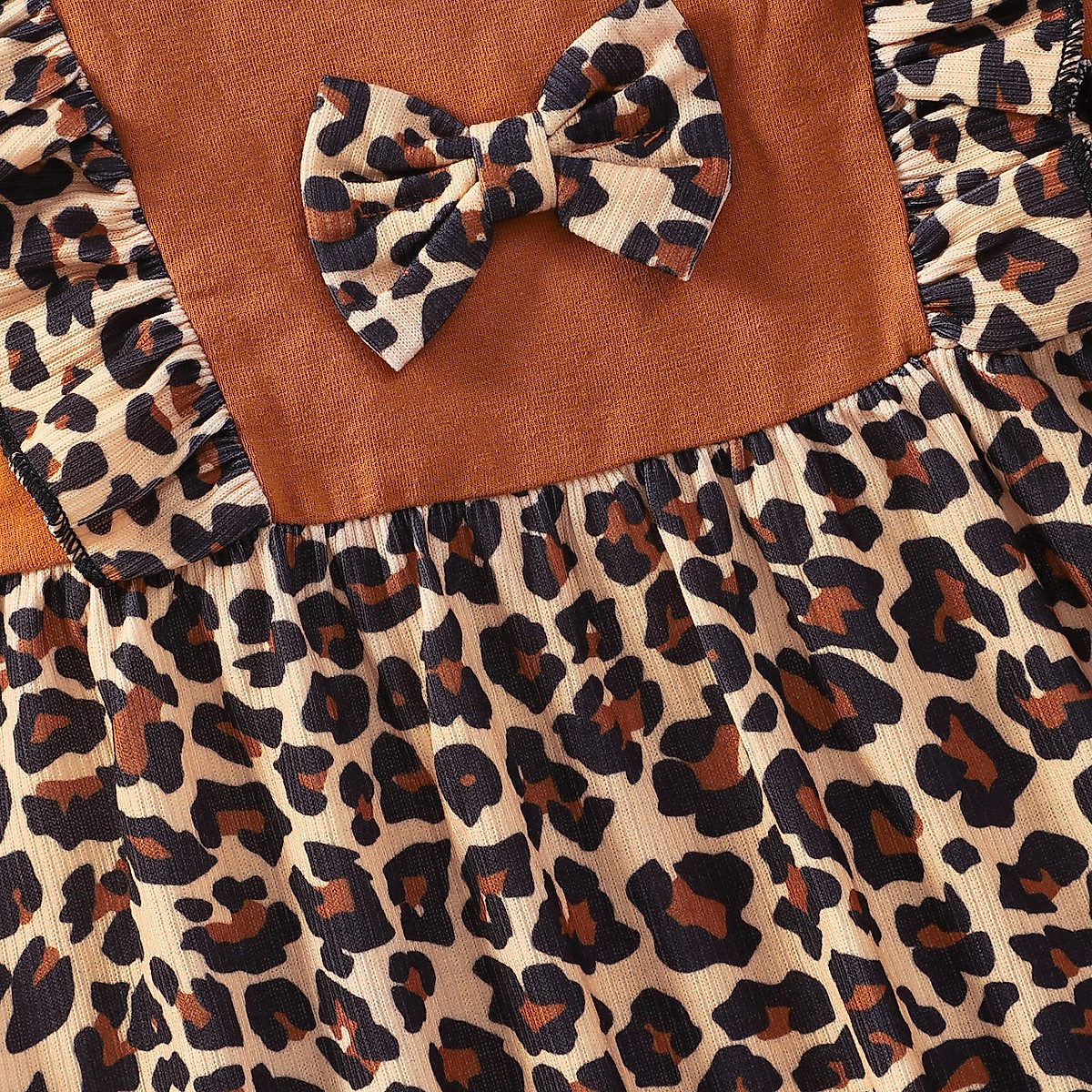 RETSUGO Girl Long Sleeve Winter Dresses Casual Splicing Ruffles Bowknot Dress for Baby Girls Kids Cute Leopard Print Outfit Dresses 1-6Years leopard print-1204-2T