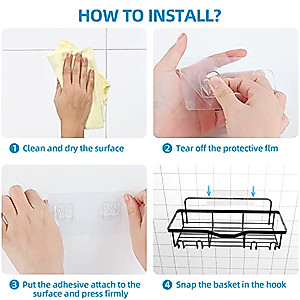 Upalled 5 Pack Shower Caddy, Strong Adhesive Shower Organizer Shelf with Hooks. Rustproof Wall-Mounted Shower Shelves for Kitchen, Dorm and Bathroom Organizer. No Drilling (Black)