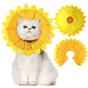 Sunflower Cat Recovery Collar Soft Cat Cone Collar Pet Cones for Cats Cotton Pet Cone Collar Adjustable Sunflower Elizabeth Collar Postoperative Protection Soft Cone for Cats and Dogs(Medium)