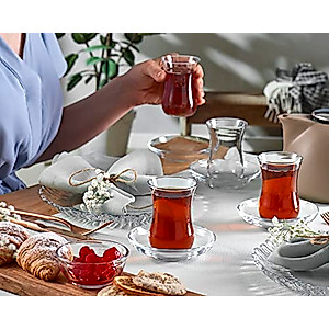 Pasabahce Premium Turkish Tea Glasses and Saucers, Set of 12, Perfect for Tea Party, Gifts, Housewarming, Weddings, Aniversary