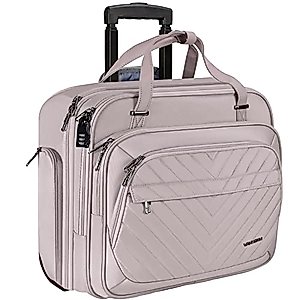VANKEAN Rolling Laptop Bag Women with Wheels, 15.6 Inch Rolling Briefcase for Women, Water Repellent Overnight Rolling Computer Bag with RFID Pockets for Travel Business Work School, Light Dusty Pink