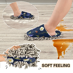 Daisies Bee Butterflies Mop Slippers Shoes Cover for Floor Cleaning Washable Hair Dirty Dust Cleaners Microfiber Mop Socks for House Kitchen Office