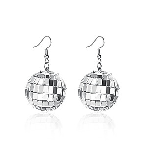 Disco Ball Earrings Shining Ball Silver Disco Mirror Ball Earrings 60S70S81S Costume Accessories for Halloween Party/gold