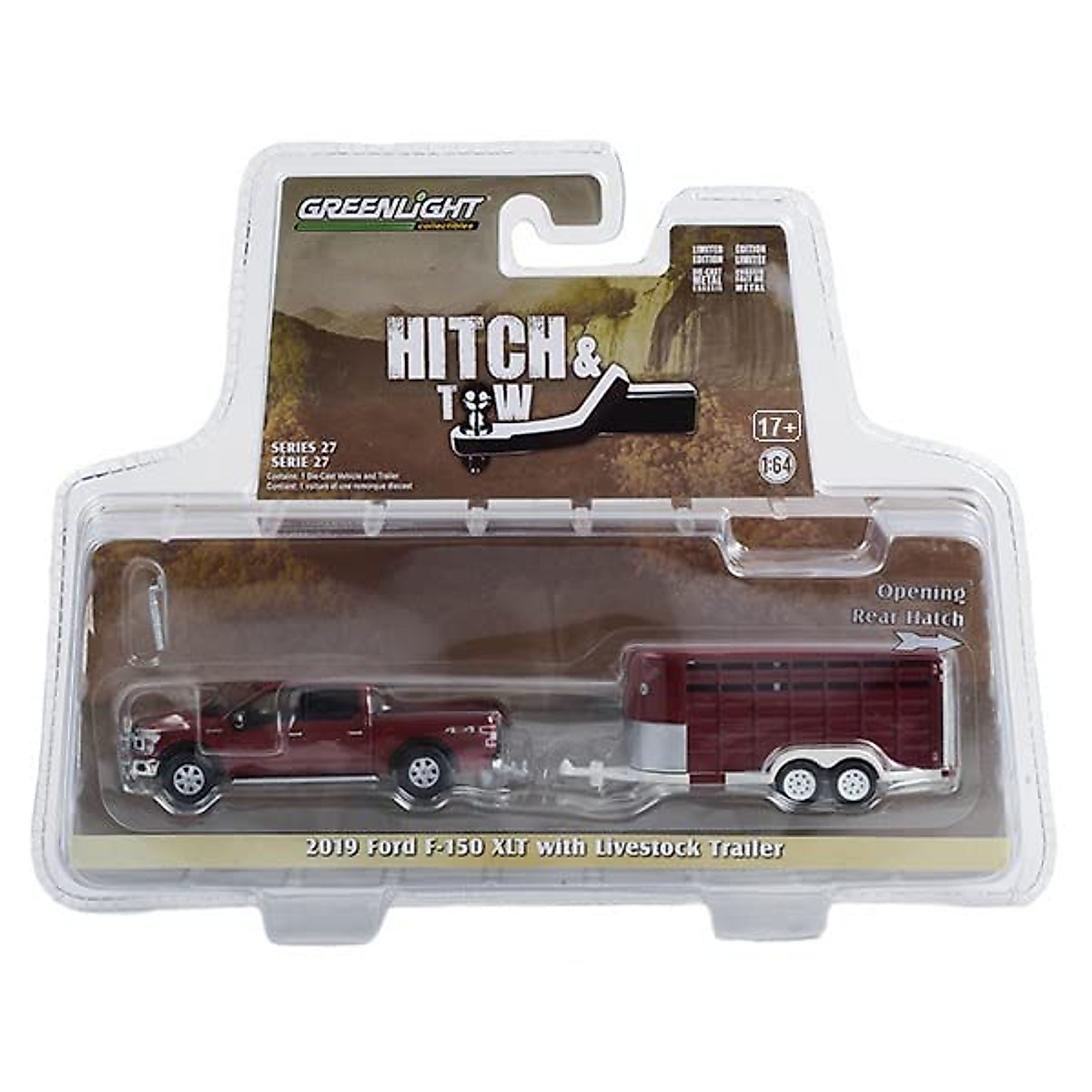 Greenlight 32270-D Hitch & Tow Series 27 - 2019 F-150 XLT with Livestock Trailer 1/64 Scale