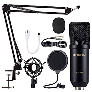 ZINGYOU Condenser Microphone Computer Mic Kit ZY-007 Professional Studio Recording Bundle for Streaming Gaming Broadcasting Singing Videos with Arm Stand Shock Mount Pop Filter and Sound Adapter