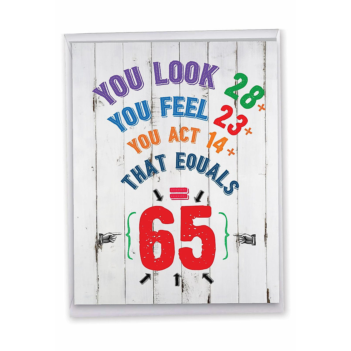 NobleWorks - Jumbo Card for 65th Birthdays (8.5 x 11 Inch) - Fun Milestone Birthday Celebration, Big Group 65 Year Old Greeting from All of Us - Age Equation 65 J9421MBG-US