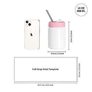 PYD Life Sublimation Mason Jar Tumbler Blanks White 16 OZ with Silicon Lid and Metal Straw Stainless Steel Cups Mugs for Cricut Mug Press and Tumbler Press Print 4 Pack