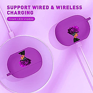 Black Girl Beats Studio Buds Case Soft Silicone - African American Case Cover Protective for Beats Studio Buds Charging Case 2021 Women (Purple Hair Black Girl)