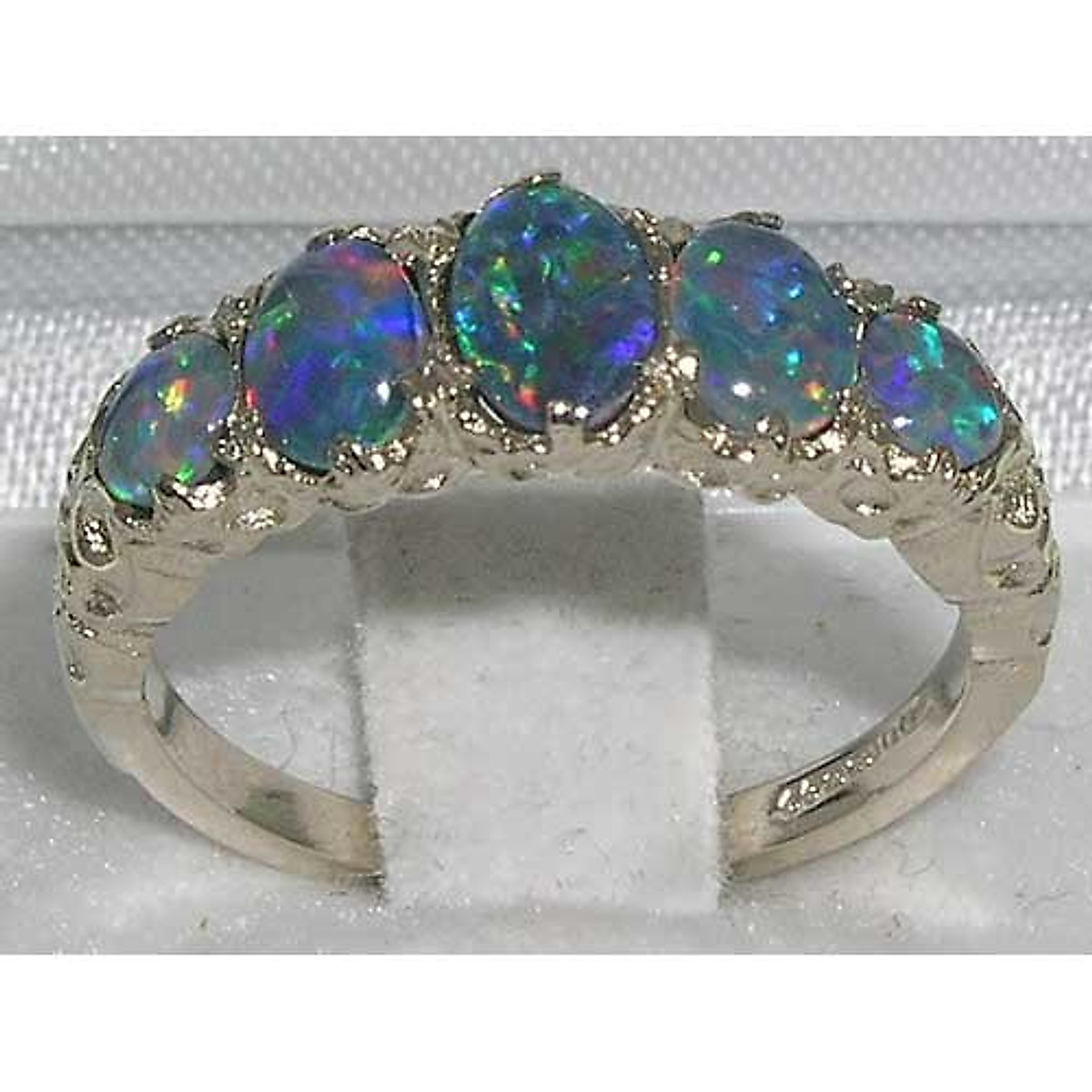 LetsBuyGold 925 Sterling Silver Synthetic Opal Triplet Womens Wedding Ring - Size 12
