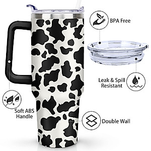 wxmbdzq 40 oz Cow Tumbler with Handle and Straw Lid,Leak Proof Travel Stainless Insulated Tumbler,Cup Holder Friendly,Perfect for Outdoor Travel Car and Sports