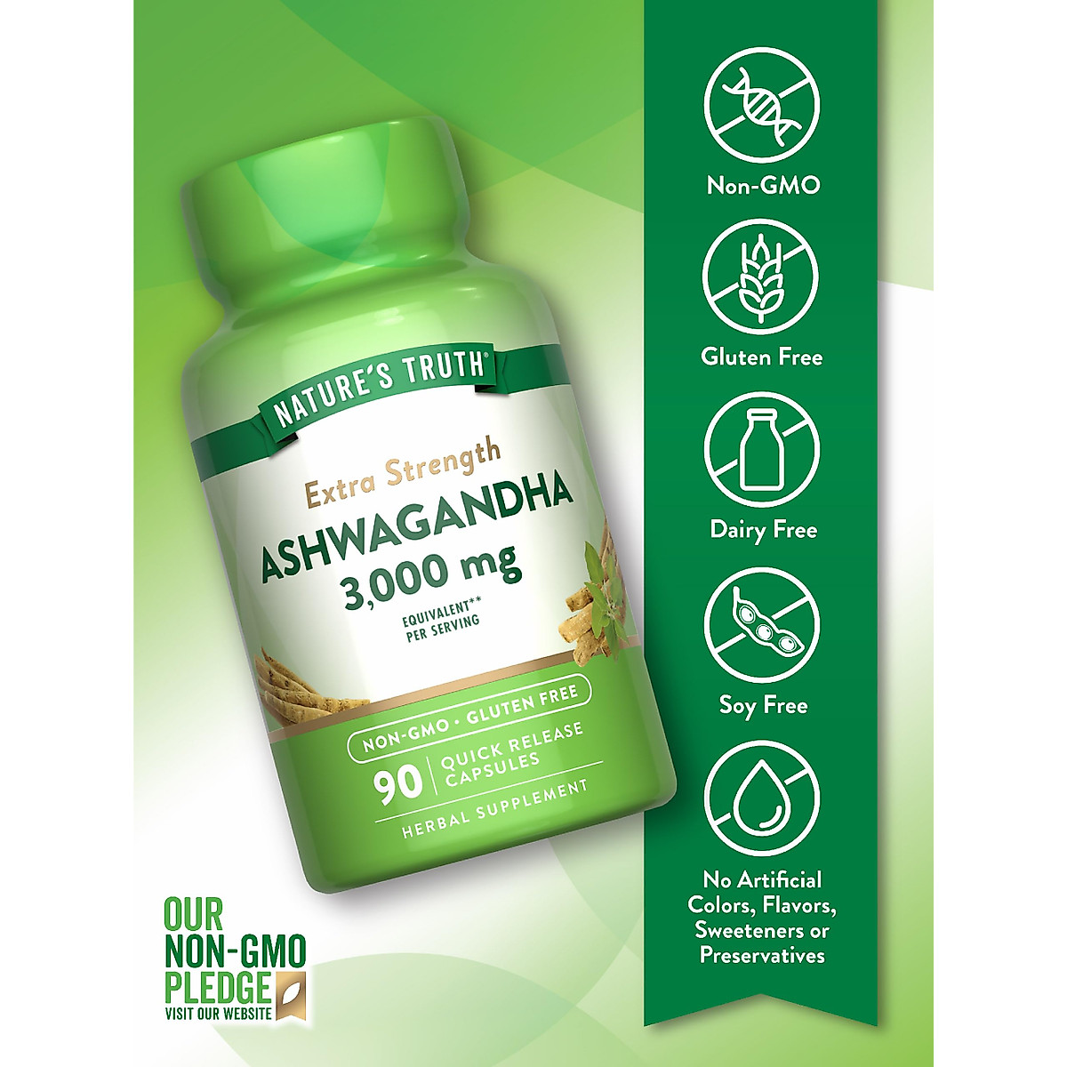 Nature's Truth Ashwagandha Capsules | 3000mg | 90 Count | Extra Strength | Ashwagandha Root Supplement with Black Pepper | Non-GMO & Gluten Free Supplement