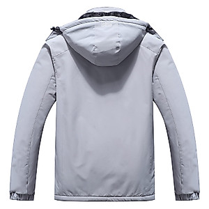 Pooluly Men's Ski Jacket Warm Winter Waterproof Windbreaker Hooded Raincoat Snowboarding Jackets Light Gray-M