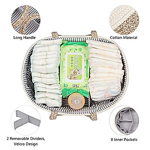 maxgoods Baby Diaper Caddy Organizer -100% Cotton Baby Basket Bin with Removable Divider -Portable Tote Bag Storage Basket for Boy & Girl Nursery Organization (White & Yellow Variegated)