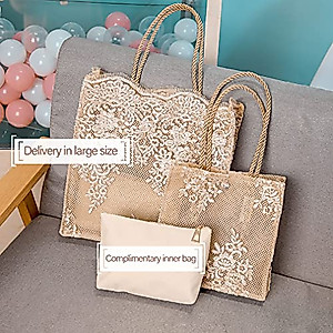 Women Flower Embroidery Tote Frosted Silk Straw Bag Summer Seaside Travel Vacation Beach Bag Shoulder Retro Lace Handbag New
