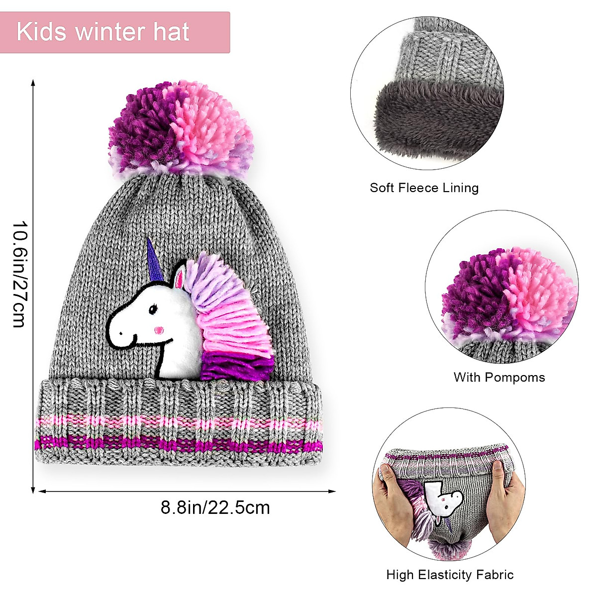 Hicdaw 2Pcs Kids Winter Hat and Scarf Set Winter Hats for Kids Toddler Beanie Hat Fleece Lined Scarf for Boys Girls 2-8 Years
