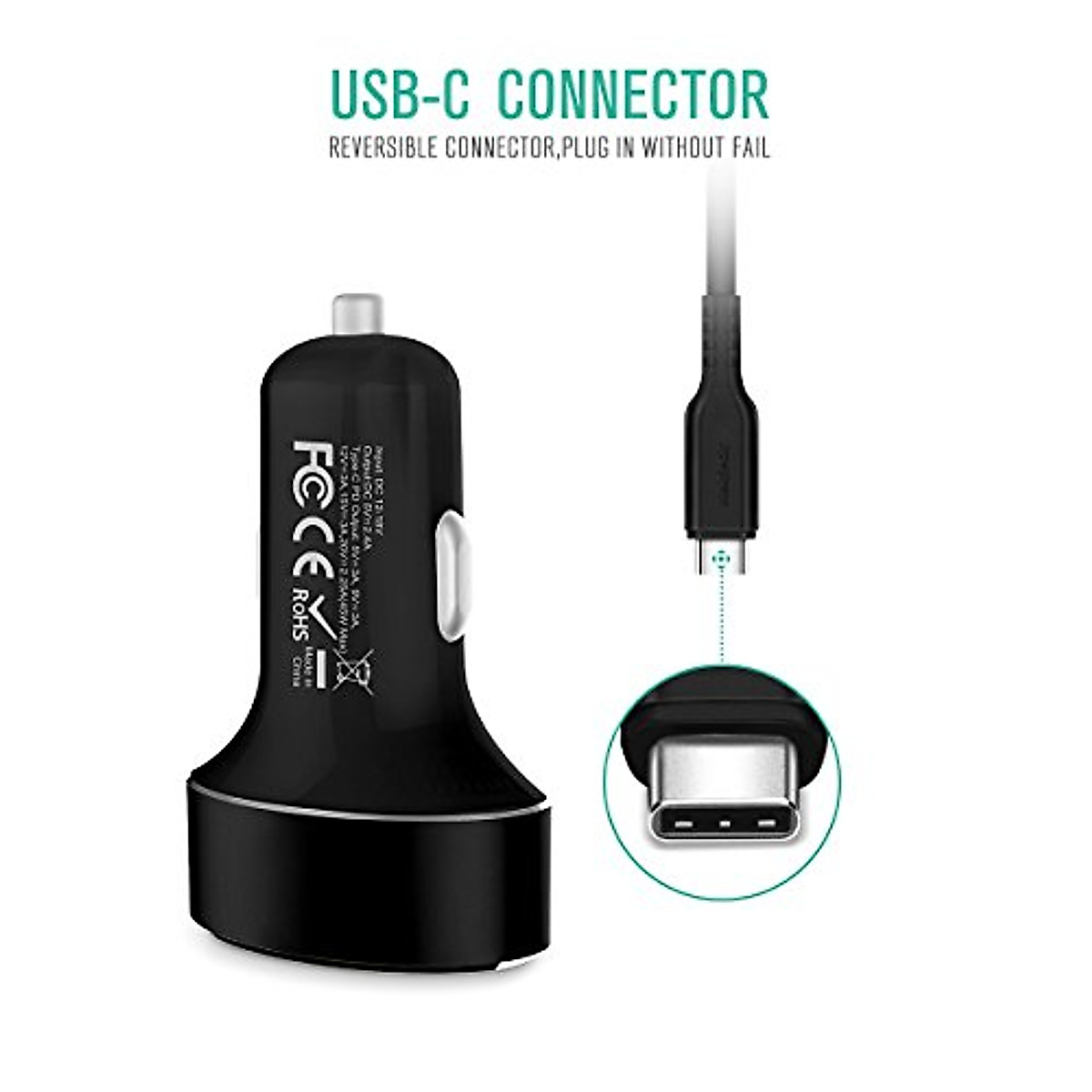 Type C Car Charger, Nekteck USB Adapter with 45W Power Delivery and 12W A Port Compatible with iPhone, iPad, MacBook, Galaxy, Google Pixel, 3.3ft Cable Included, NOT Ideal for Note10+PPS
