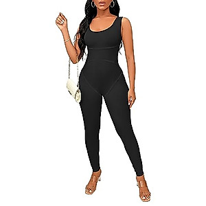 TOPSRANI Womens One Piece Jumpsuits Outfits Bodycon Bodysuit Sexy Rompers Workout Unitard Playsuit Backless Cute Club Black XXL