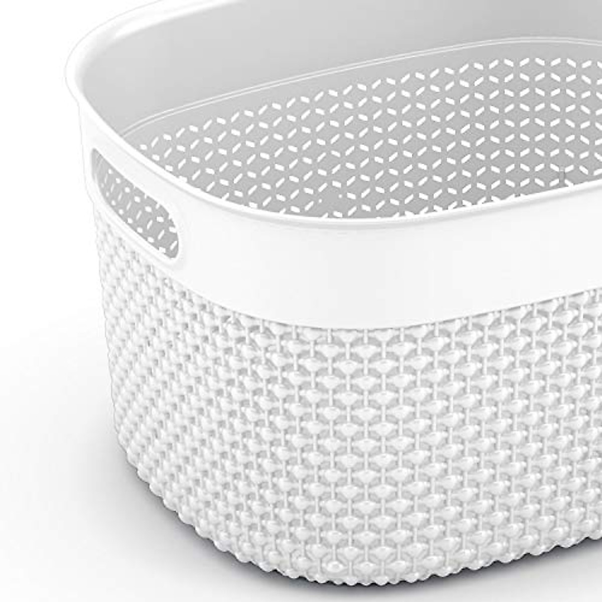 Curver Set of 8 Purl Small Decorative Plastic Organization and Storage Baskets Perfect Bins for Home Office, Closet Shelves, Kitchen Pantry and All Bedroom Essentials, 6.3QT/ 6L, White, 8 Count