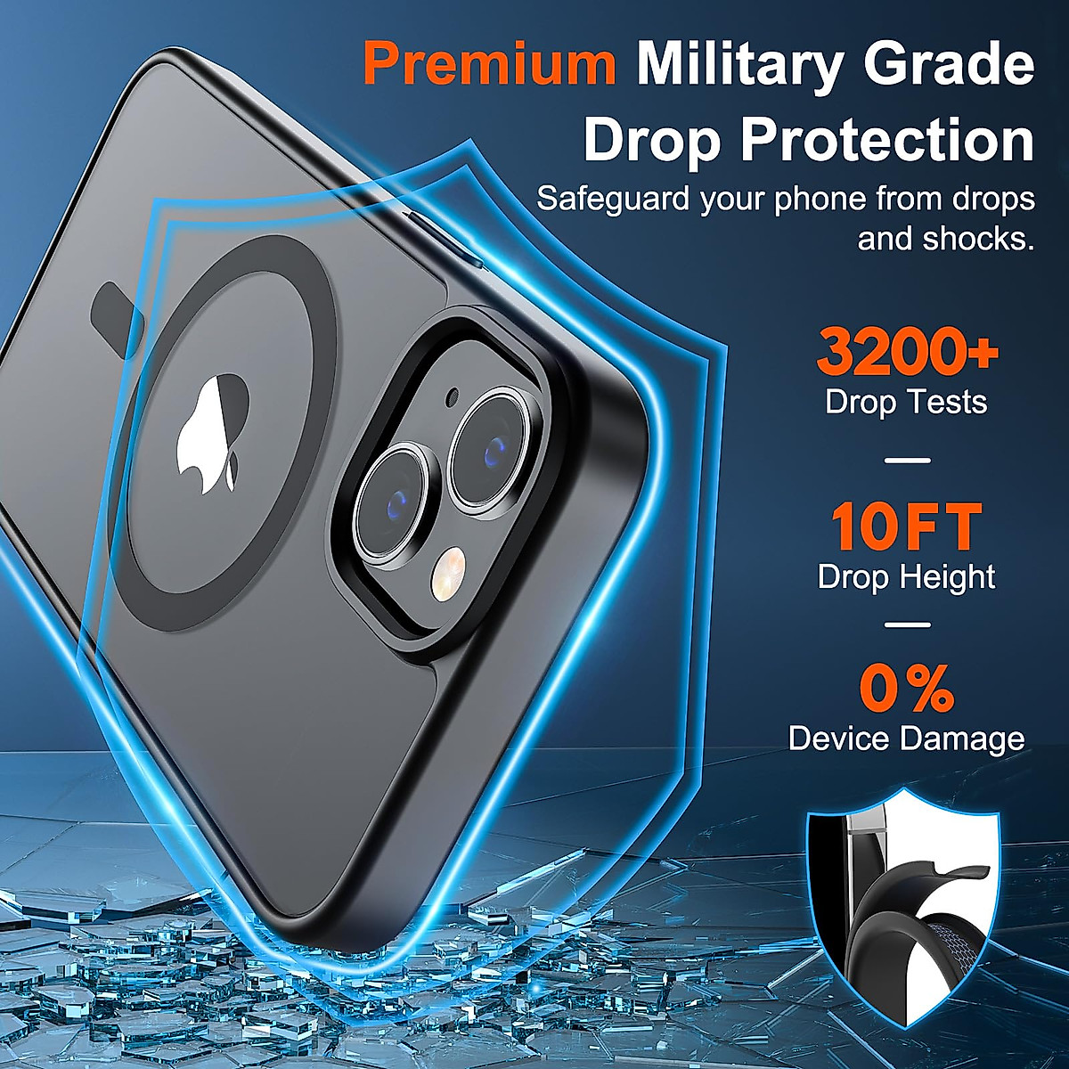 SUPFINE Magnetic for iPhone 14 Case & iPhone 13 Case (Compatible with MagSafe)(Military Grade Drop Protection) Slim Translucent Matte Shockproof Phone Cover,Black