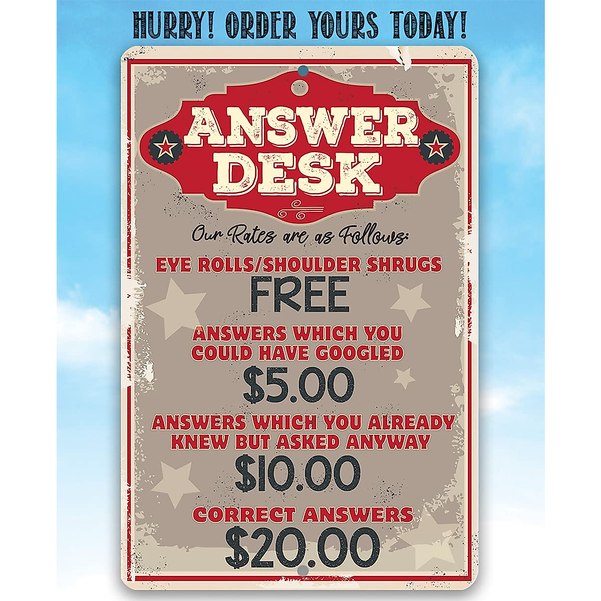 Personalized Answer Desk - Custom Metal Office Sign for Home Office Business, Funny Front Desk Decor, Perfect Gift for Secretary and Receptionist, 8x12 or 12x18 Indoor/Outdoor Durable Metal Sign