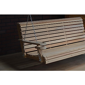 Generic 5FT Cypress Roll Porch Swing Made in USA with Hanging Hardware, Unfinished Natural Wood Tone