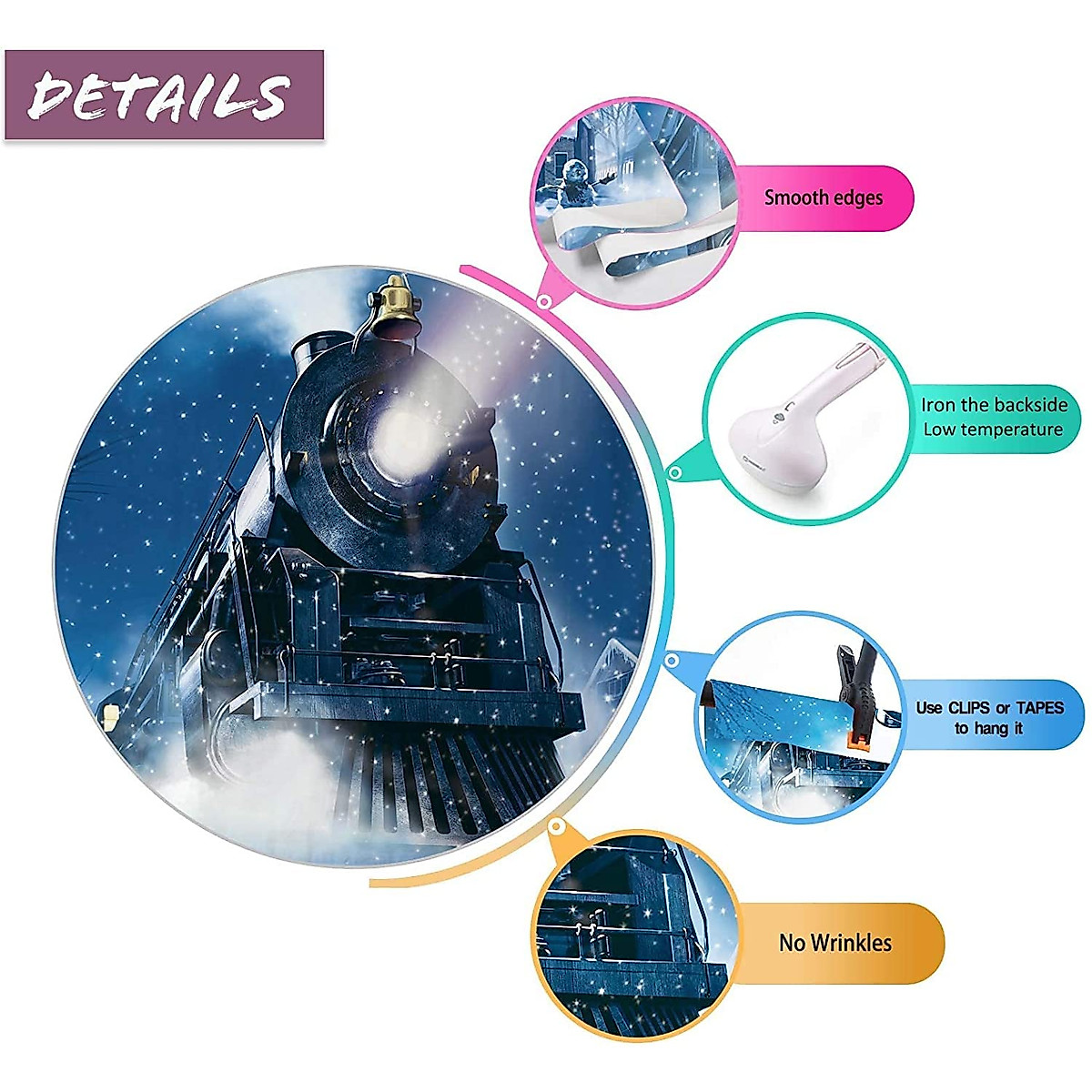 TURKIO Fabric Winter Night Train Photography Backdrop No Wrinkles Wonderland Railway Polar Express Background Snowflake Portrait Photobooth Banner Party Decor Photo Studio Props 7x5ft