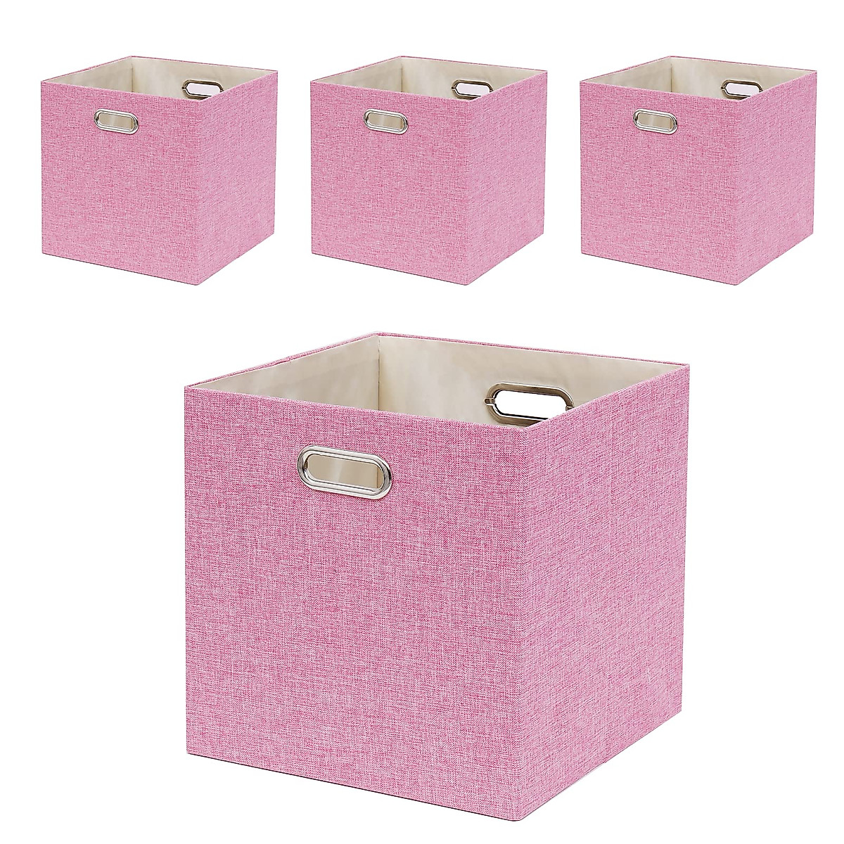 Fboxac Pink Cube Storage Organizer Bins 13x13x13 Inch, 4 Pack Collapsible Organization Baskets with Handles, Thick Fabric Foldable Storage Box, Storage Baskets for Kallax Shelf Bookcase Closet Cabinet