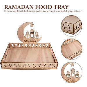 Table Tray Ramadan Mubarak Wooden Serving Tray: Eid Mubarak Moon Castle Tableware Tray Muslim Islam Party Serving Platter for Dessert Snacks Fruit Food Dessert Trays