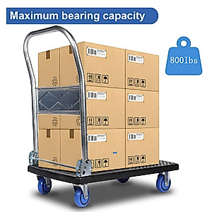 Push Cart Dolly Cart Platform Hand Truck with 800lb Platform Truck Luggage Cart Folding Flatbed Dolly with 360 Degree Swivel Wheels Foldable Push Hand Cart for Loading and Storage (Black-L)