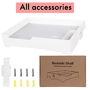 YONGJIA Foldable bedside shelf, bunk bed tray for top bunk, College, Dorm, bedroom, kids bunk bed, foldable nightstand for book, iphone, kindle, Water cup (White)