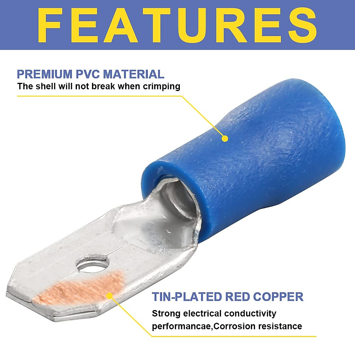 haisstronica 360PCS Electrical Insulated Bullet&Spade Termianls Kit,AWG 22-10 Wire Crimp Terminals of Tinned Red Copper,Quick Disconnect Wire Connectors Kit(3Colors/12Size)