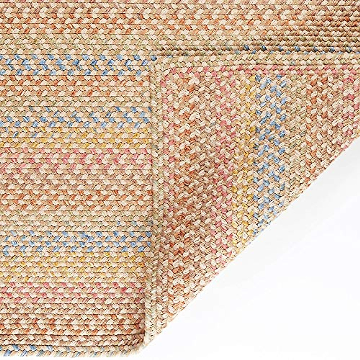 Super Area Rugs Braided Rug Sanford Indoor/Outdoor Braided Carpet for High Traffic Kitchen, Khaki Multi, 4' x 6' Rectangle