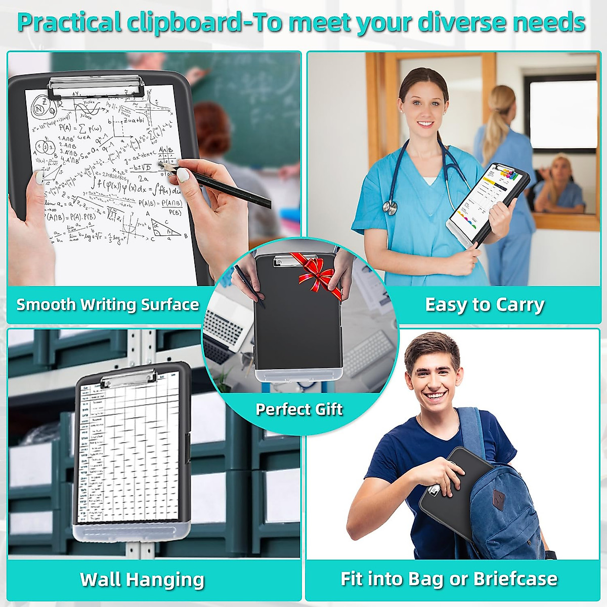 Sunnyclip Clipboard with Storage, Real Hinge & 2 Compartment, Letter Size Plastic Side Opening Lightweight Portable Slimcase Box, Smooth Writing for Paperwork Office Classroom Supply