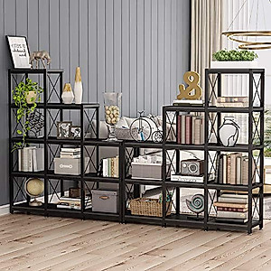 Tribesigns 12 Shelves Bookshelf, Industrial Ladder Corner Bookshelf 9 Cubes Stepped Etagere Bookcase, Rustic 5-Tier Display Shelf Storage Organizer for Home Office (Black)