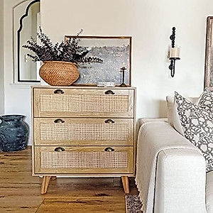 PHI VILLA Rattan Cabinet - Chest of Drawers Small Cabinet for Living Room Bedroom Accent Storage Cabinet/Nightstand/Bedside Table, Rattan Dresser