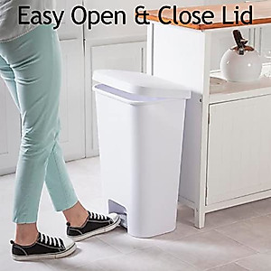 Sterilite 11.9 Gallon Trash Can with Lid, Step-on White Kitchen Garbage Can for Bathroom, Bedroom, Home, and Outdoor, Wholesalehome Cleaning Cloth Included