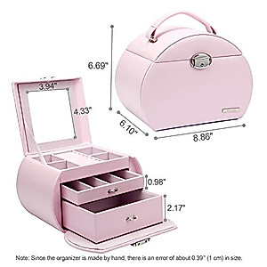 Homde Girls Jewelry Box Pink Storage Case Organizer Faux Leather with Mirror