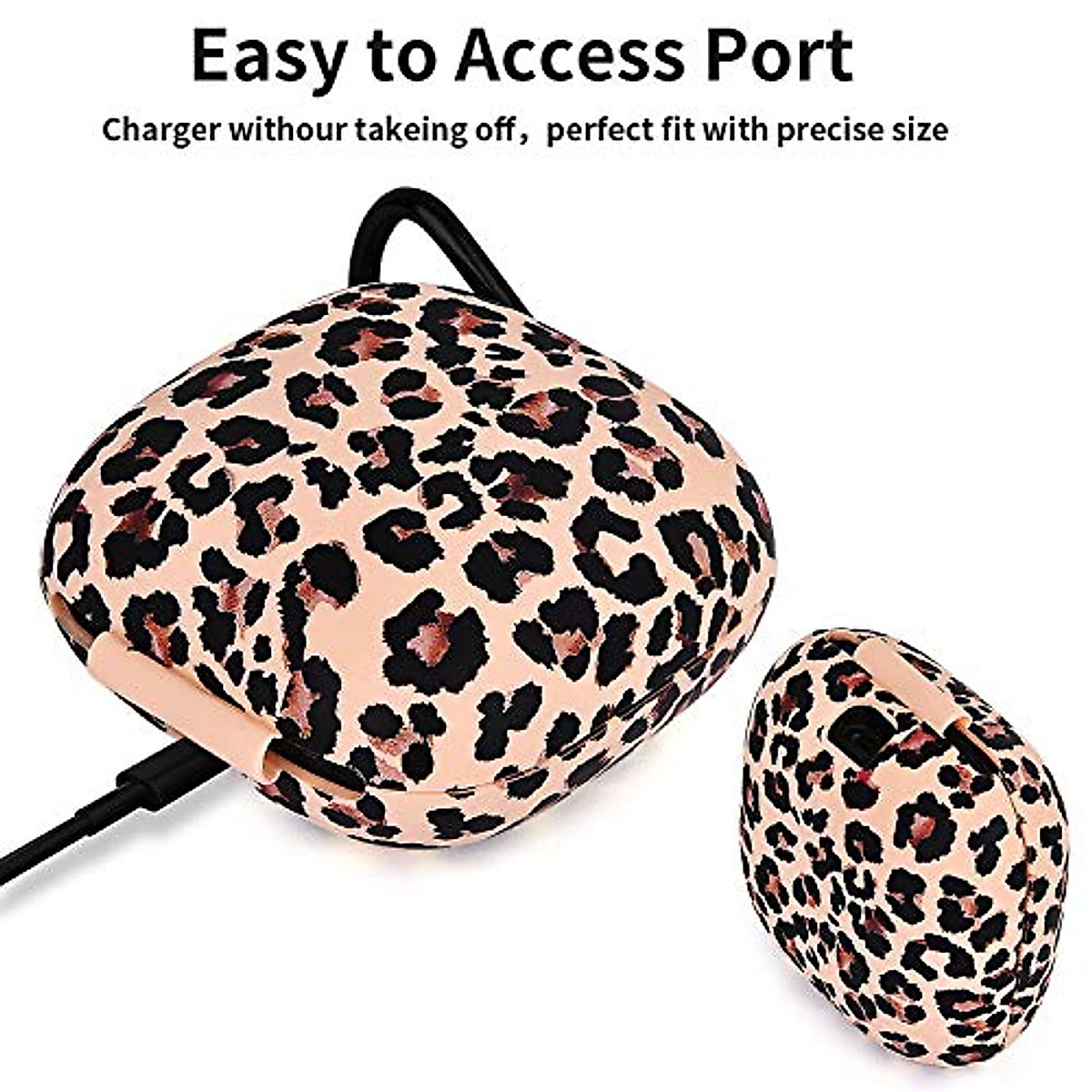 AIRSPO Silicone Case Cover for Powerbeats Pro Anti-Lost & Shockproof Easy Carrying Protective Case with Keychain (Leopard Print)