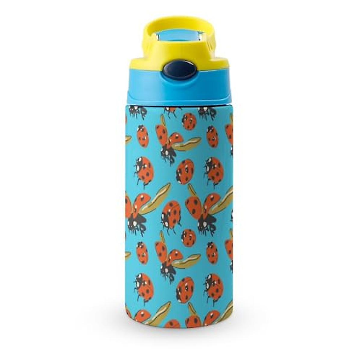 Kids Water Bottle with Straw Lid Hand-drawn Cartoon Ladybugs Print 12 Oz/350 Ml Stainless Steel Reusable Thermos Bottles