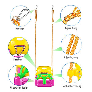 IFOYO Kids Swing Seat, 3 in 1 Toddler Swing Chair Secure Swing Seat Detachable Swing Seat High Back Swing Set for Playground Indoor Outdoor (Pink)