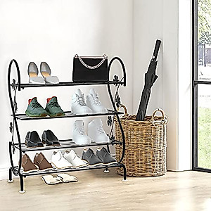 Nijoam 4-Tier Shoe Rack Storage, Metal Wire - Weatherproof Shoe Shelf Stand for Outdoor, Entryway, Organizer - Black -27inch