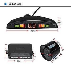 Tiemahun LED Parking Sensors Car Auto Vehicle Reverse Backup Radar System, Sound Warning, Water Resistant Anti-Freeze, 22MM Diameter Sensor 2.3M Cable X68D (Black)